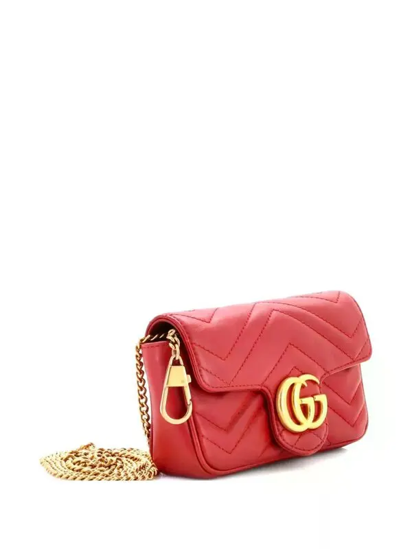Gucci Gg Marmont Flap Bag Matelasse Leather Super Mini Crossbody Bag - Red