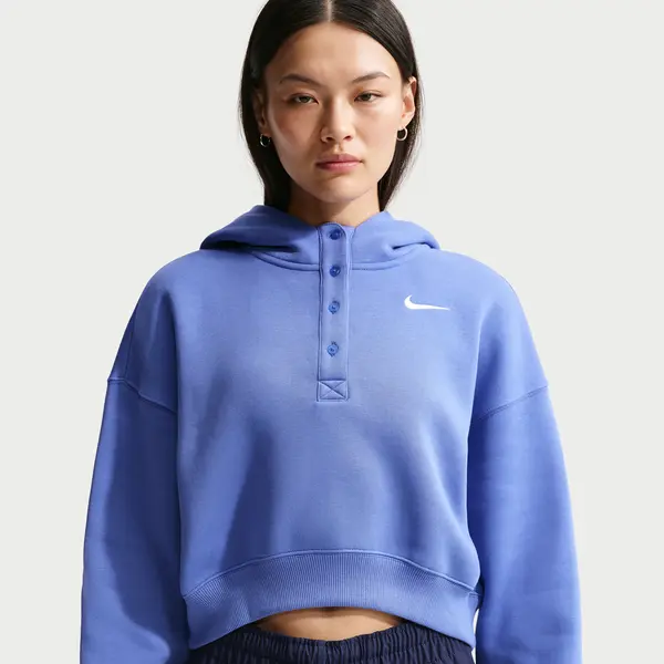 Nike Sportswear Phoenix Fleece Oversized Cropped Henley Hoodie - Blue