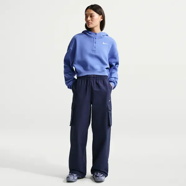 Nike Phoenix Fleece Oversized Cropped Henley Hoodie - Blue