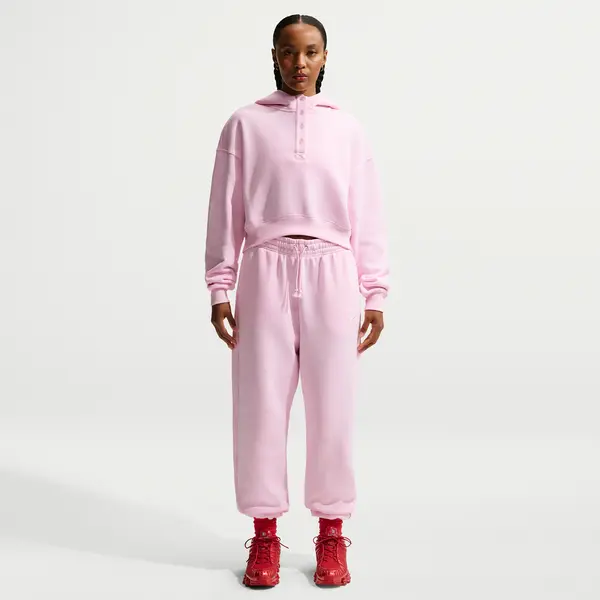 Nike Sportswear Phoenix Fleece Oversized Cropped Henley Hoodie - Pink