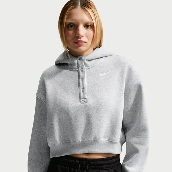 Nike Sportswear Phoenix Fleece Oversized Cropped Henley Hoodie - Grey
