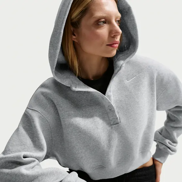 Nike Sportswear Phoenix Fleece Oversized Cropped Henley Hoodie - Grey