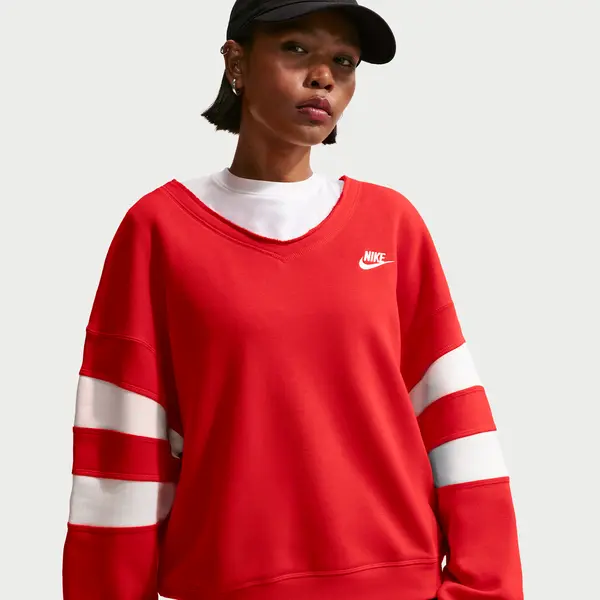 Nike Sportswear Club Fleece Oversized V-neck Sweatshirt - Red