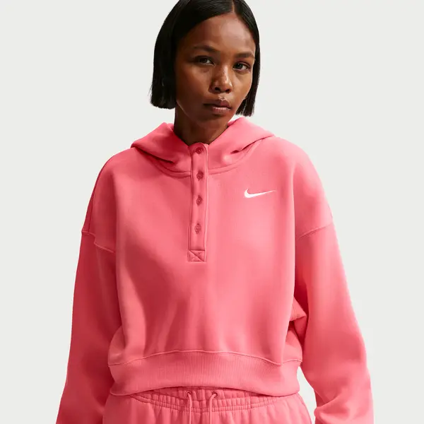 Nike Sportswear Phoenix Fleece Oversized Cropped Henley Hoodie - Pink