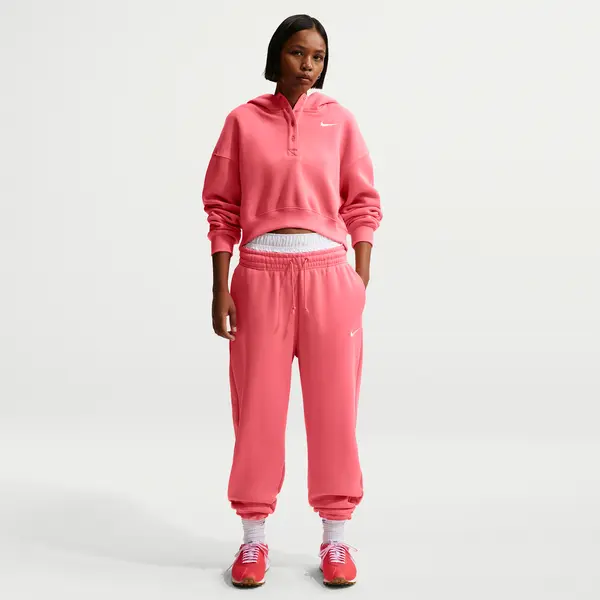 Nike Sportswear Phoenix Fleece Oversized Cropped Henley Hoodie - Pink
