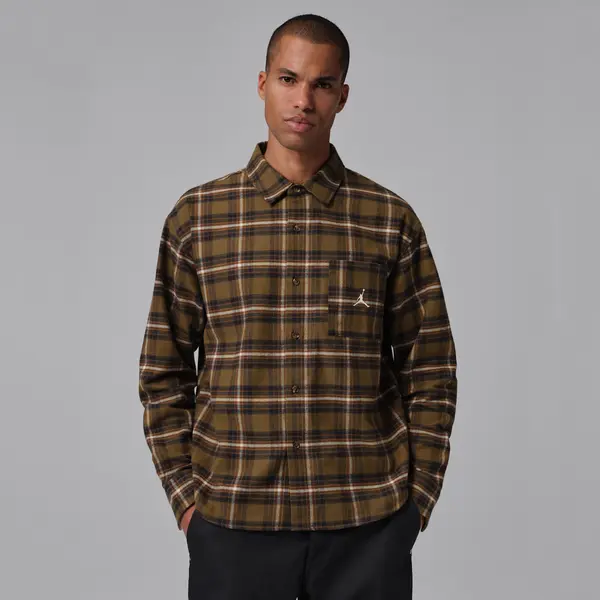 JORDAN Graphic Plaid Flannel Long Sleeve Shirt - Brown