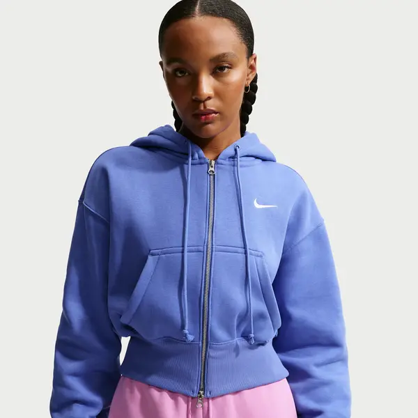 Nike Sportswear Phoenix Fleece Loose Full-zip Cropped Hoodie - Blue