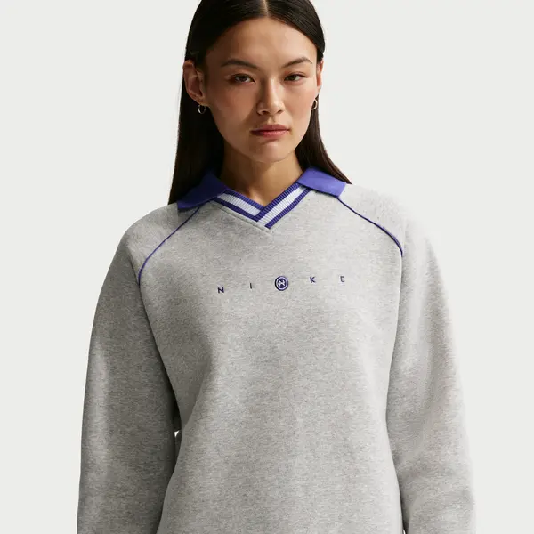 Nike Sportswear Phoenix Fleece Oversized Graphic Polo Top - Grey