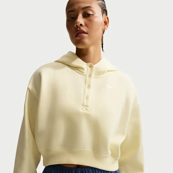 Nike Sportswear Phoenix Fleece Oversized Cropped Henley Hoodie - Brown