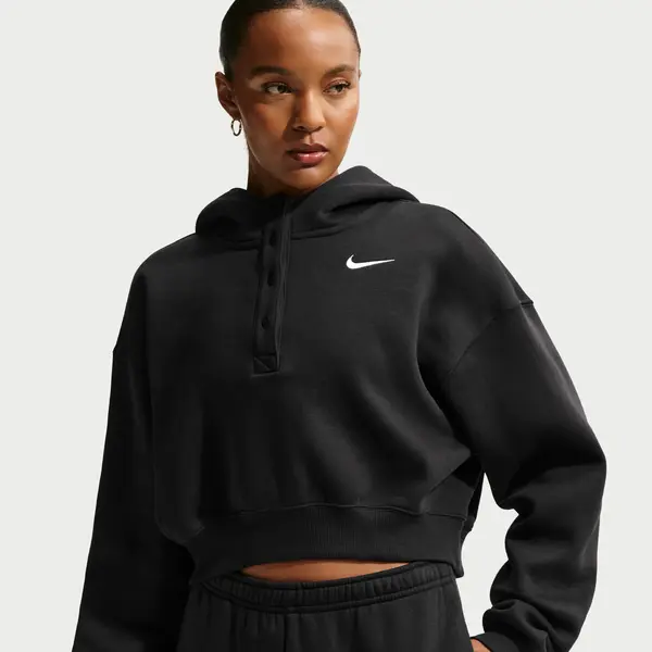 Nike Sportswear Phoenix Fleece Oversized Cropped Henley Hoodie - Black