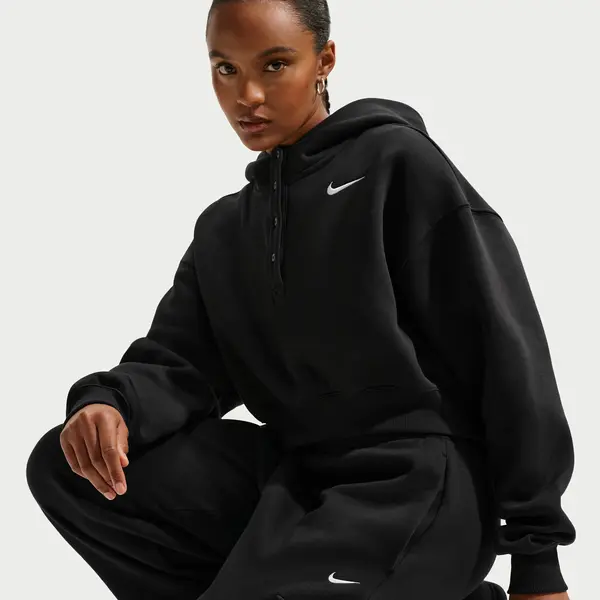 Nike Sportswear Phoenix Fleece Oversized Cropped Henley Hoodie - Black