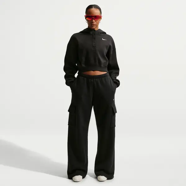 Nike Sportswear Phoenix Fleece Oversized Cropped Henley Hoodie - Black