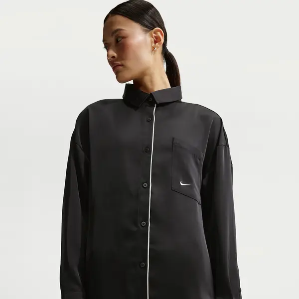 Nike Sportswear Oversized Satin Long-sleeve Top - Black