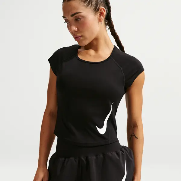 Nike Tempo Swoosh Dri-fit Cap-sleeve Running Top - Black