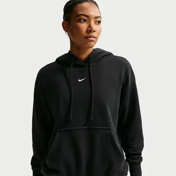 Nike Phoenix Fleece Oversized Pullover Basketball Hoodie - Black