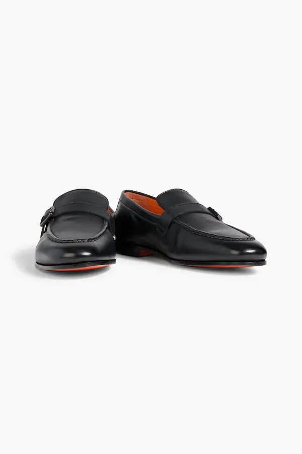 Santoni Leather Loafers With Buckled Straps