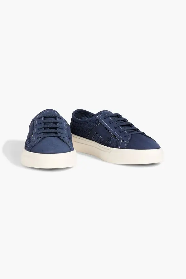 Santoni Double Buckle Woven Suede Sneakers - Navy