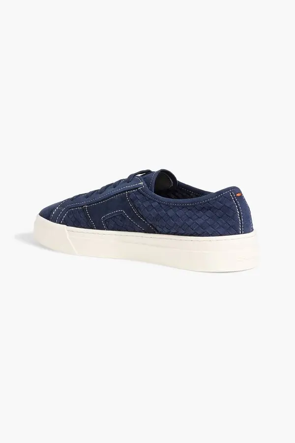 Santoni Double Buckle Woven Suede Sneakers - Navy