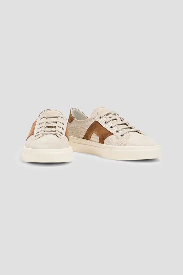 Santoni Double Buckle Suede-trimmed Canvas Sneakers