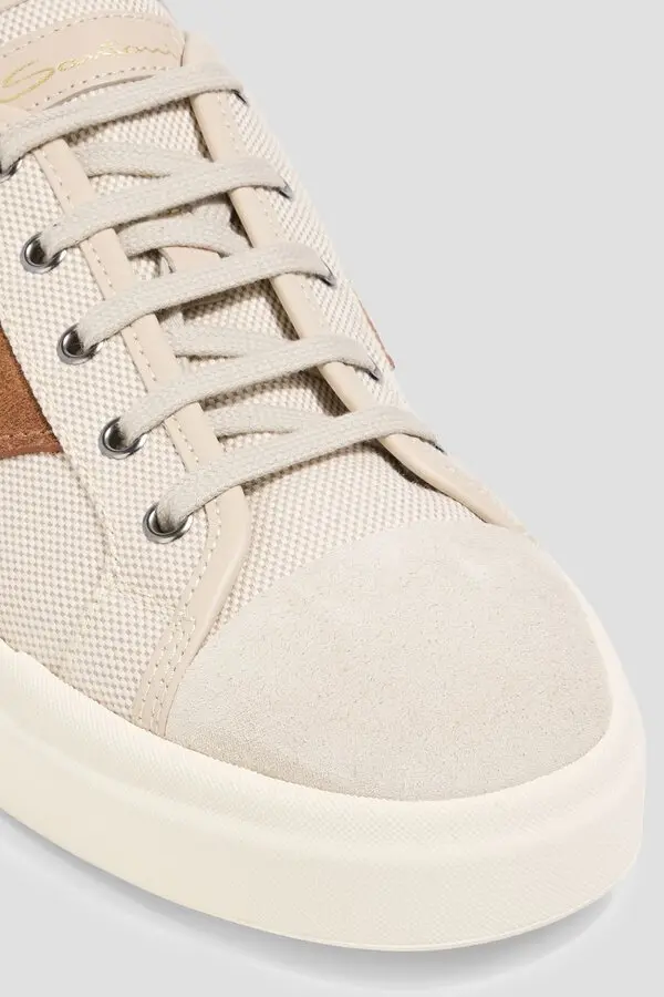 Santoni Double Buckle Suede-trimmed Canvas Sneakers