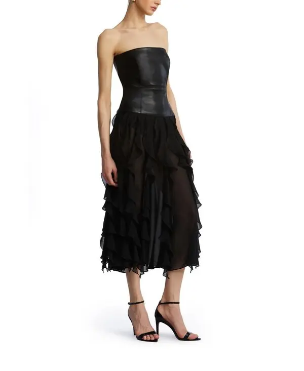 Bcbgmaxazria Leather Chiffon Dress