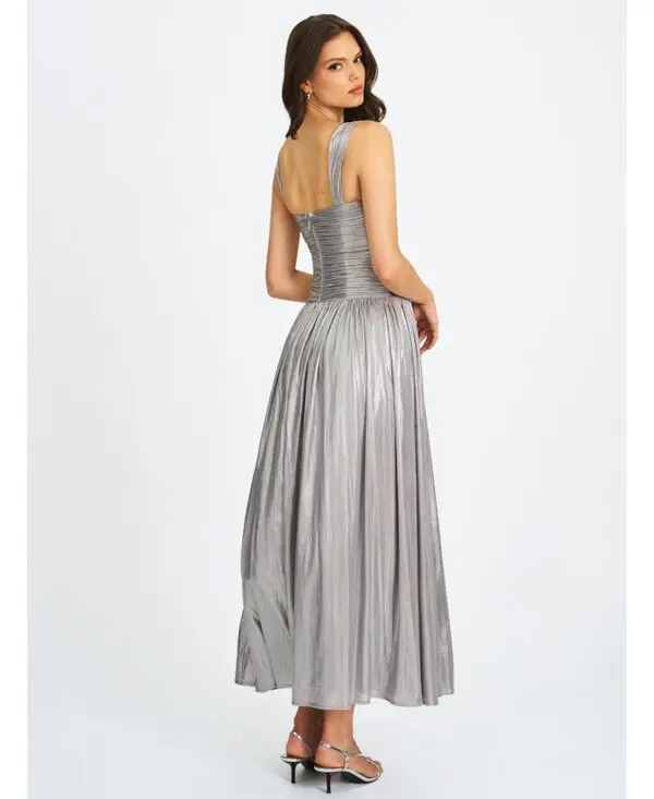 Miss Circle Glitter Drop Waist Maxi Dress - Silver