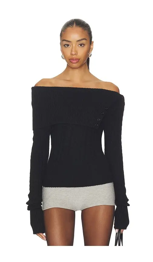 GUIZIO Draped Collar Knit Jumper - Black