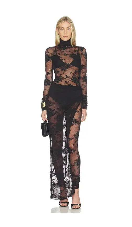 Andamane Tessa Lace Turtleneck Openback Jumpsuit - Black