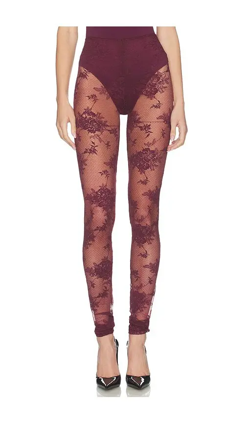 Andamane Zillah Lace Leggings In Burgundy - Cabernet