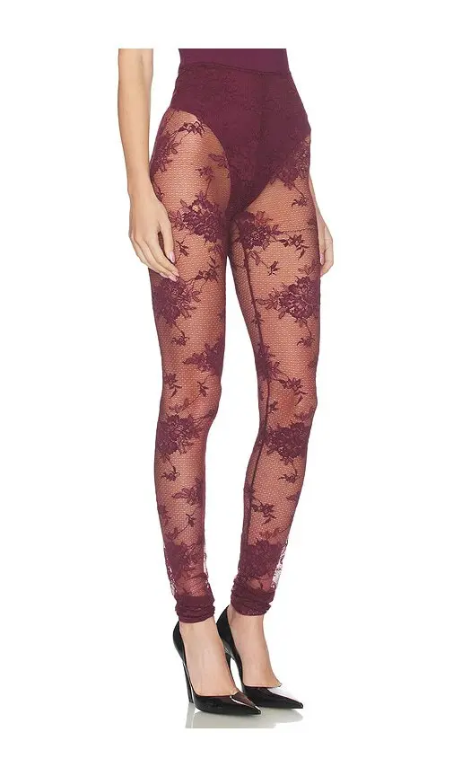 Andamane Zillah Lace Leggings In Burgundy - Cabernet