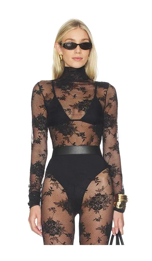 Andamane West Lace Crisscross Back Bodysuit - Black