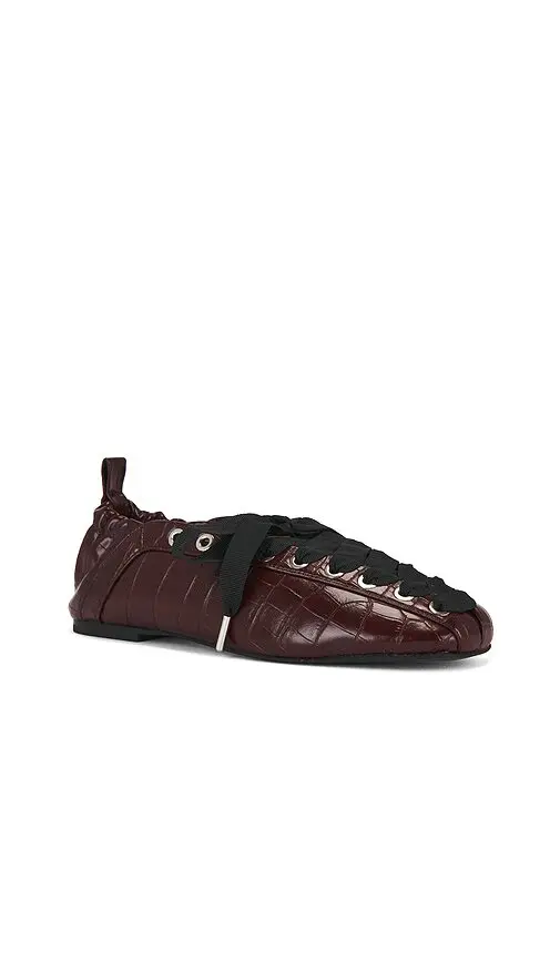 GANNI Croc Embossed Leather Lace-up Ballerina Flats