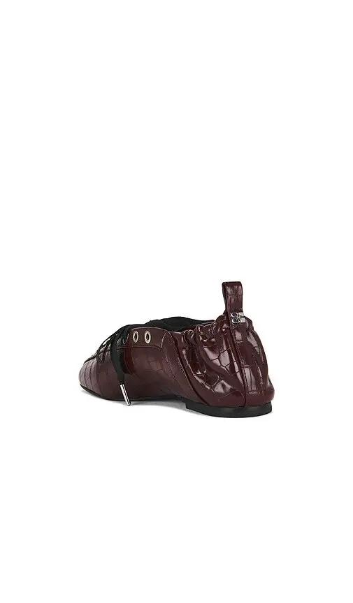 GANNI Croc Embossed Leather Lace-up Ballerina Flats