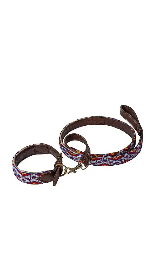 VERVE CULTURE Moroccan Kilim Dog Collar & Leash In Brown - Small