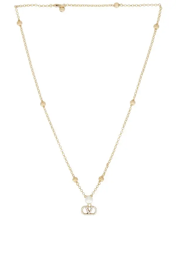 Valentino Garavani Vlogo Signature Necklace - Oro  Cream  & Crystal