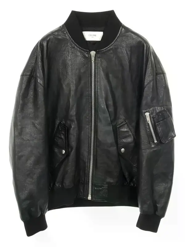 Celine 2010s Logo Studs Leather Bomber Jacket