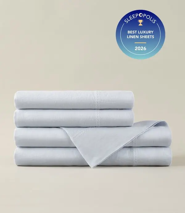 PEACOCK ALLEY European Washed Linen Sheet Set - Sky