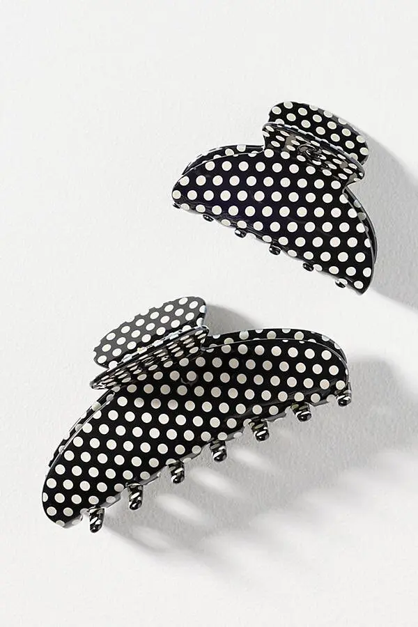 KAXI Polka Dot Hair Claw Clip Set - Black & White Pattern