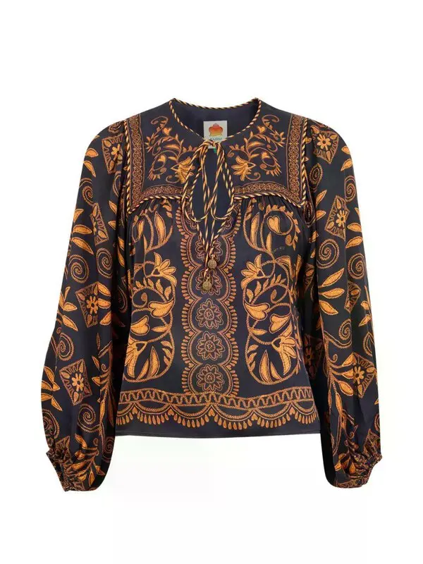 Farm Rio Ainika Floral-print Blouse - Black