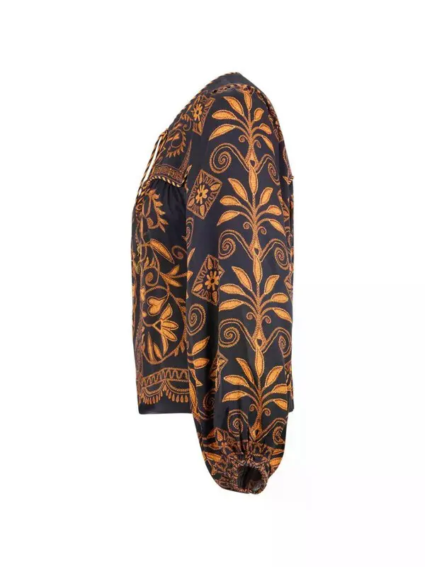 Farm Rio Ainika Floral-print Blouse - Black