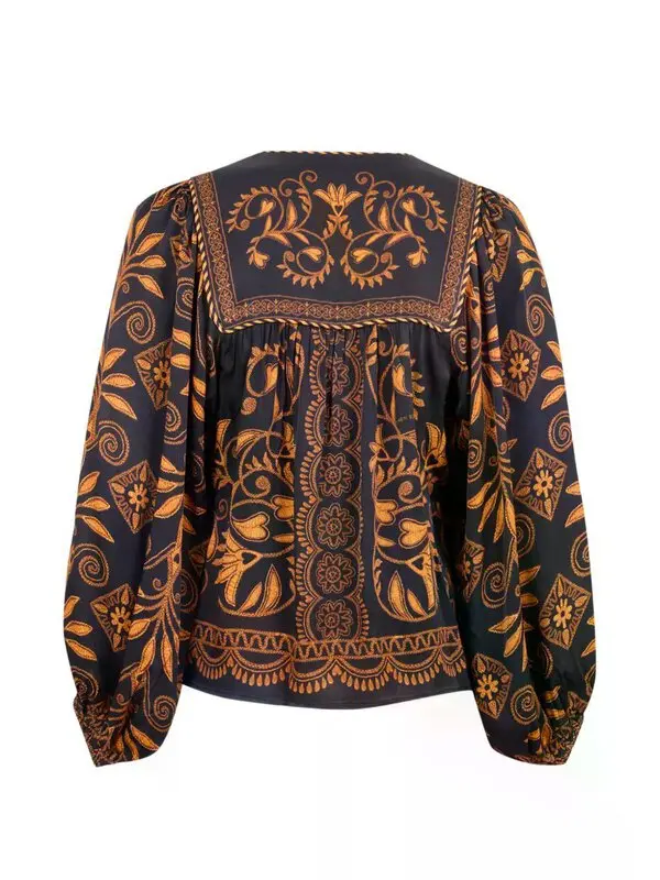 Farm Rio Ainika Floral-print Blouse - Black