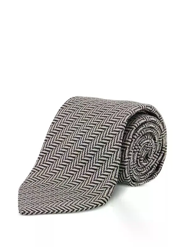 TOM FORD Herringbone Silk Neck Tie - Silver