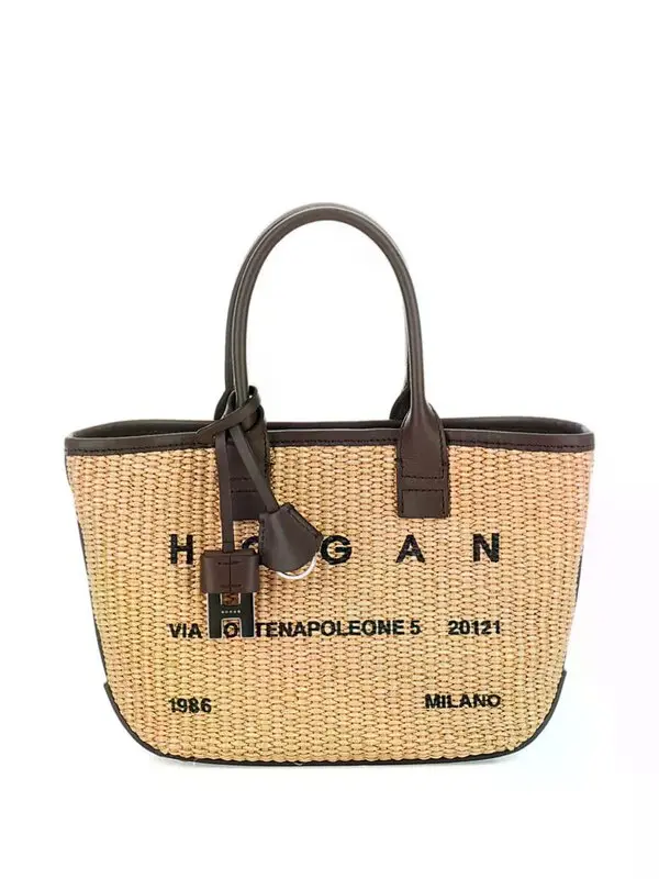 Hogan Embroidered Raffia Tote