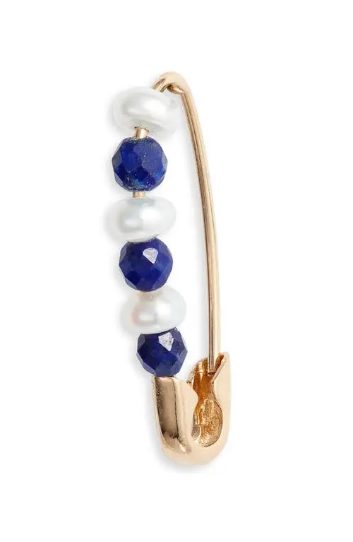 LOREN STEWART Friendship Safety Pin Earring - Lapis/pearl/yellow Gold