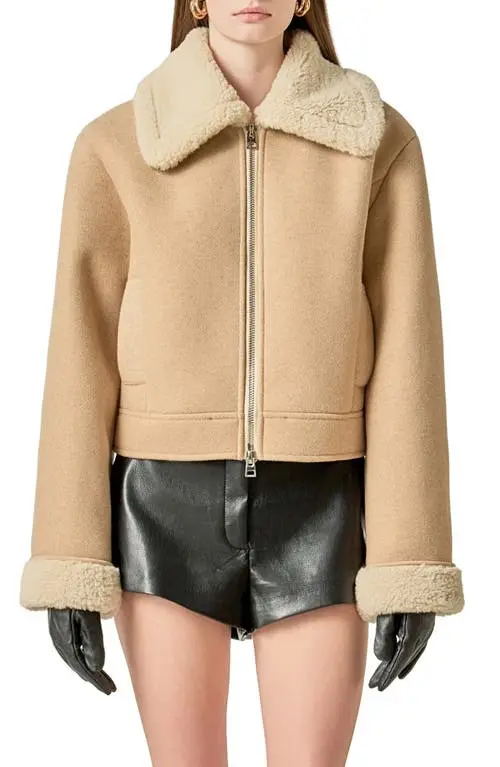 English Factory Faux Shearling Detail Double Face Jacket