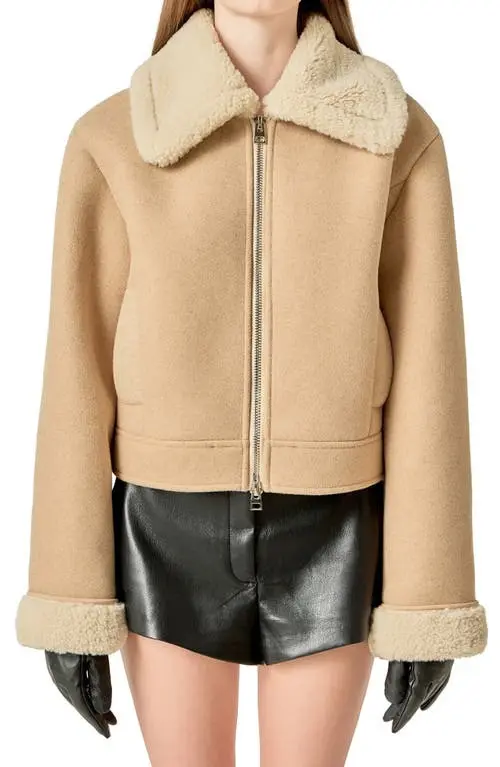 English Factory Faux Shearling Detail Double Face Jacket