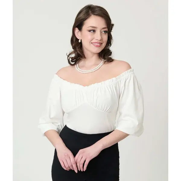 Unique Vintage Peasant Sleeve Blouse - Solid Ivory