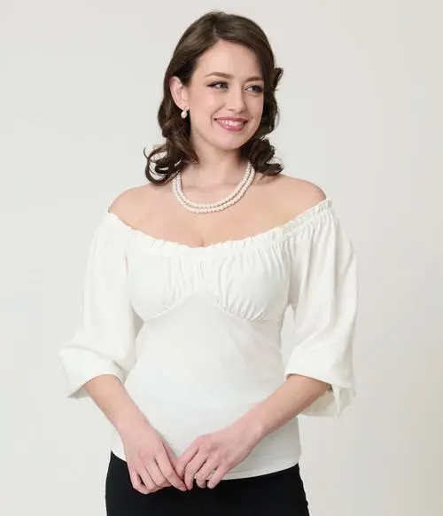 Unique Vintage Peasant Sleeve Blouse - Solid Ivory