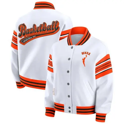 WEAR BY ERIN ANDREWS Orange Wnba Full-snap Fleece Sweatshirt Jacket - White