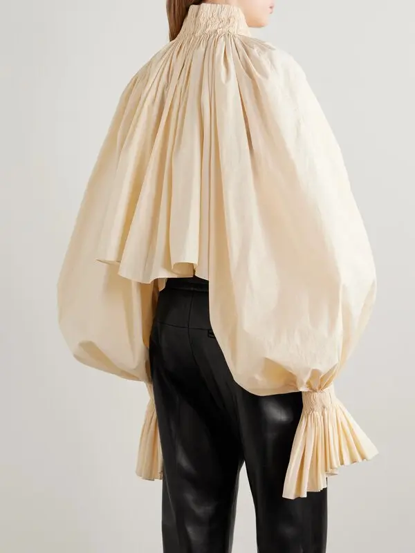 Khaite Durer Cropped Gathered Cotton-blend Poplin Blouse - Neutrals